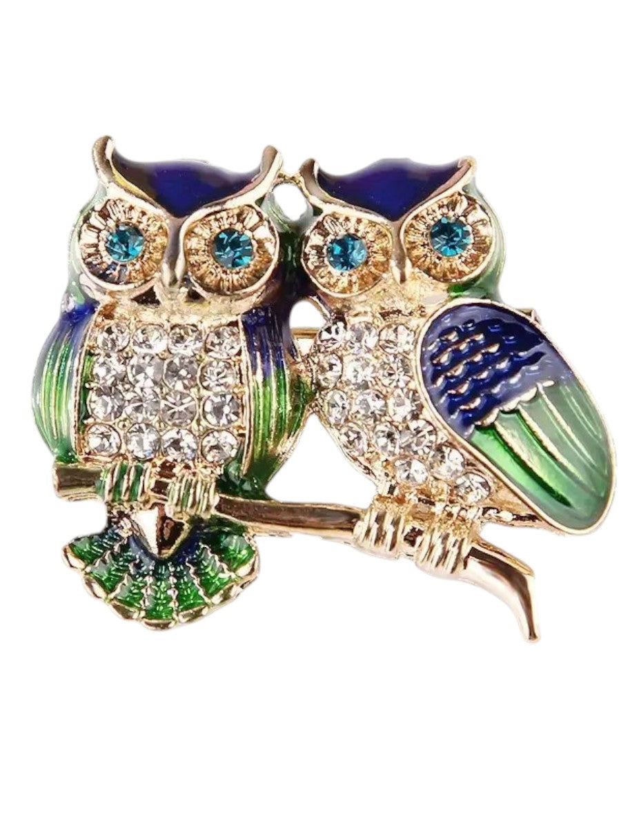 Cute Double Owl Chest Pin - Mosaic*