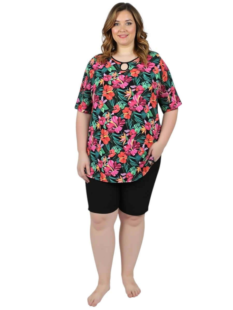 Plus Size Hibiscus Swim Rashie Tunic | Dale and Waters