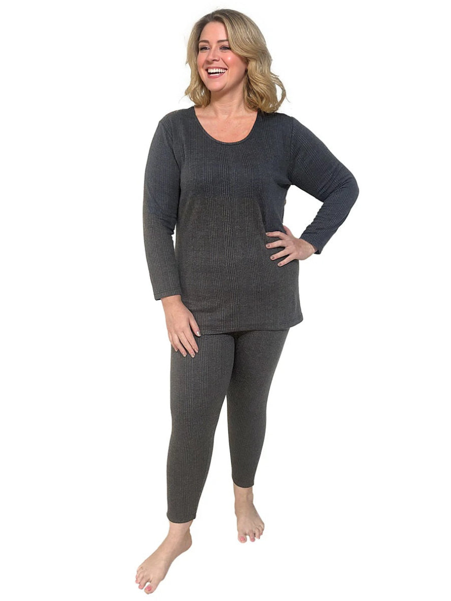 Plus Size Thermal Top - Grey Black | Dale and Waters