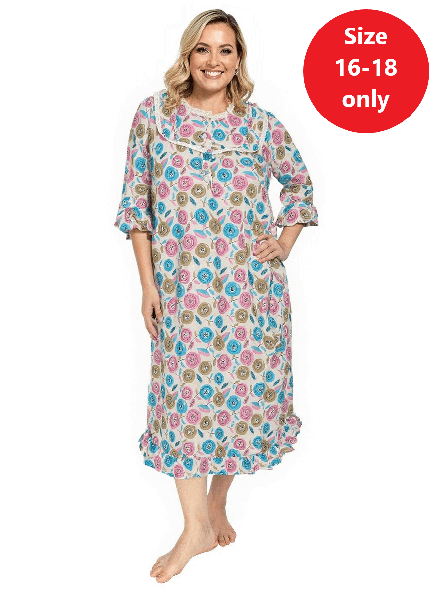 Plus Size A line Nightie - White Print - Sample | Dale and Waters